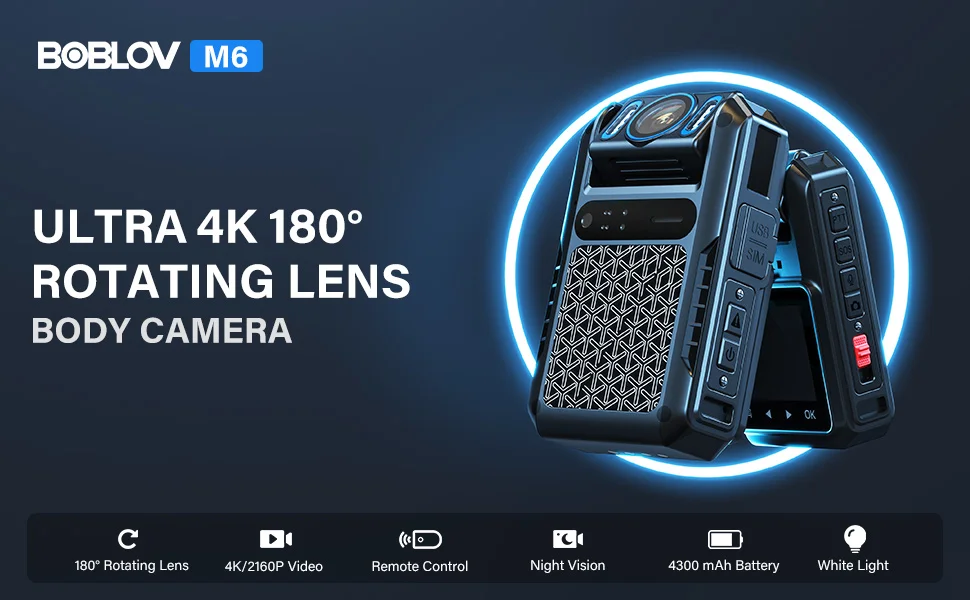 Boblov 4k 2160p 128gb 180 Degree Rotate 4300mah Body Mounted Camera ...