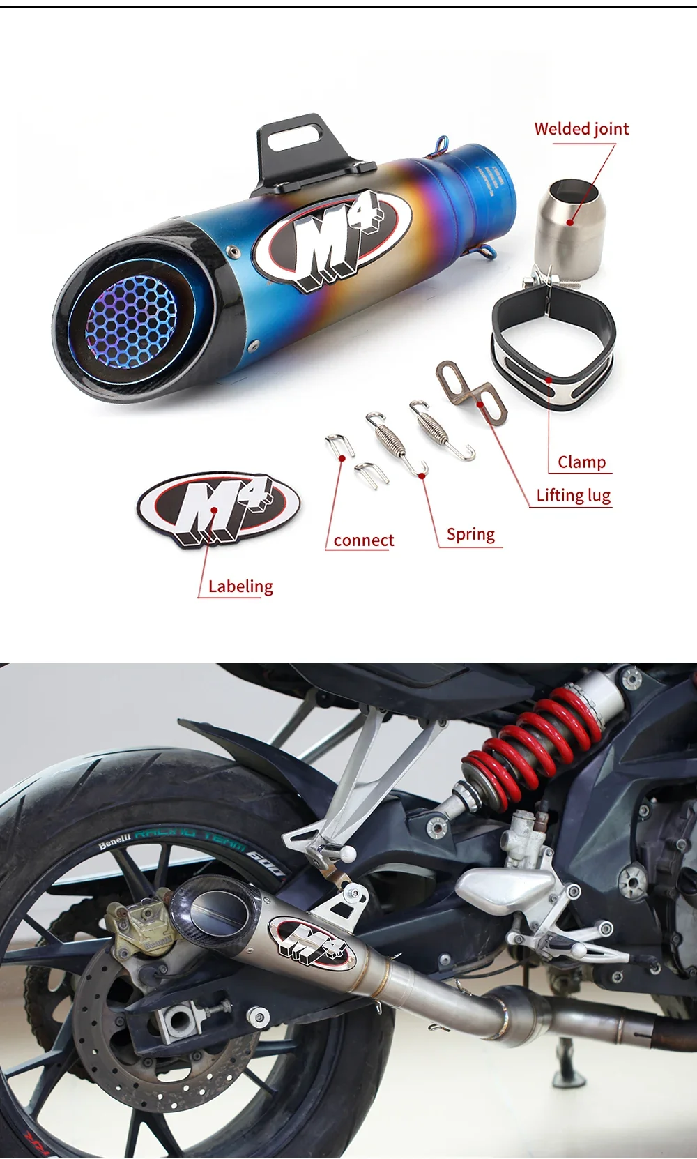 Motorcycle Refitted Sports Car M4 Inclined Vent Pipe Ninja Horizon 51mm ...