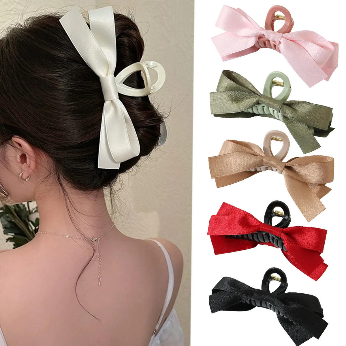 Sweet Acrylic Ribbon Hair Claw Simple Double Bowknot Shark Clip Hair ...