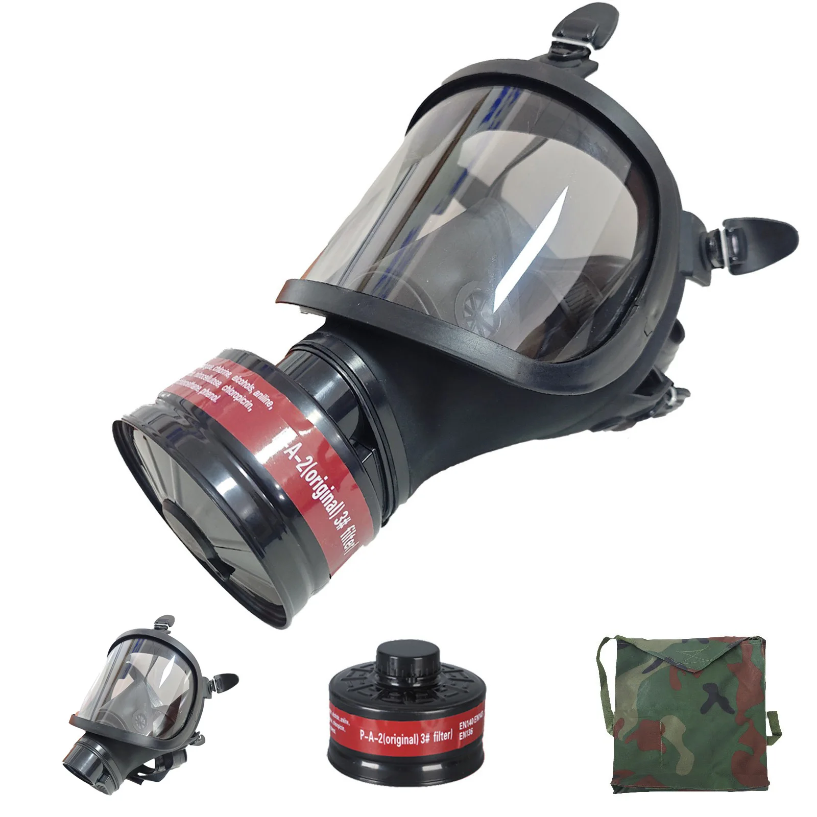 Full-face respirator anti-toxic mask emergency gas smoke biochemical ...