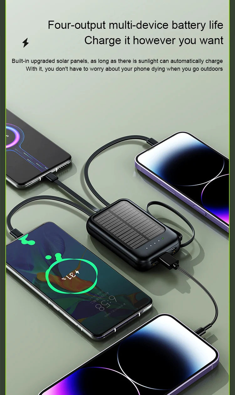 Universal Outdoor Promotion Product Power Bank Four-wire Charging Power ...