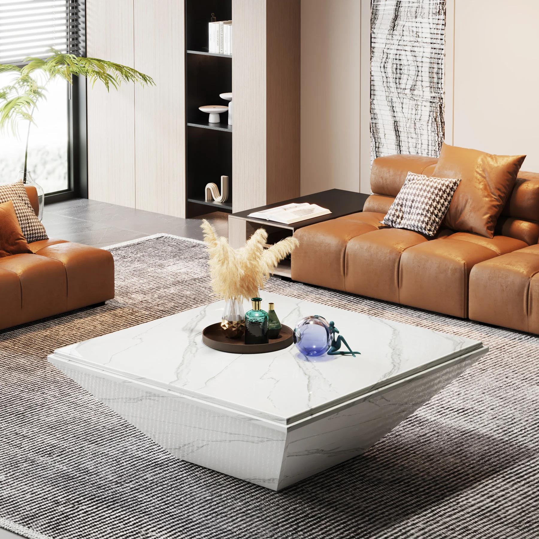 2024 Modern Luxury Coffee Table - Faux Marble & Wood