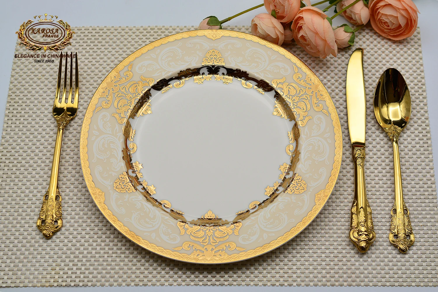 Embossed Gold Round Dinner Plates Set For Weddings & Events - Oem