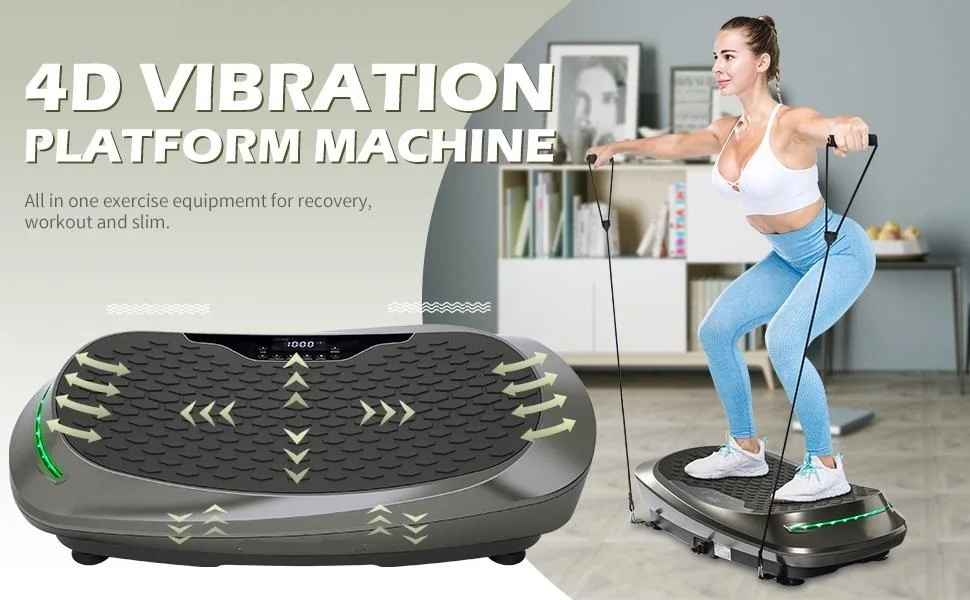 4d Vibration Plate Exercise Machine Triple Motor 120 Speed W/loop Bands ...