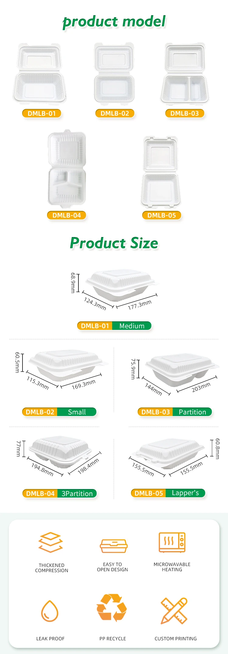 Compostable Clamshell Take Out Food Containers Eco Friendly Disposable ...