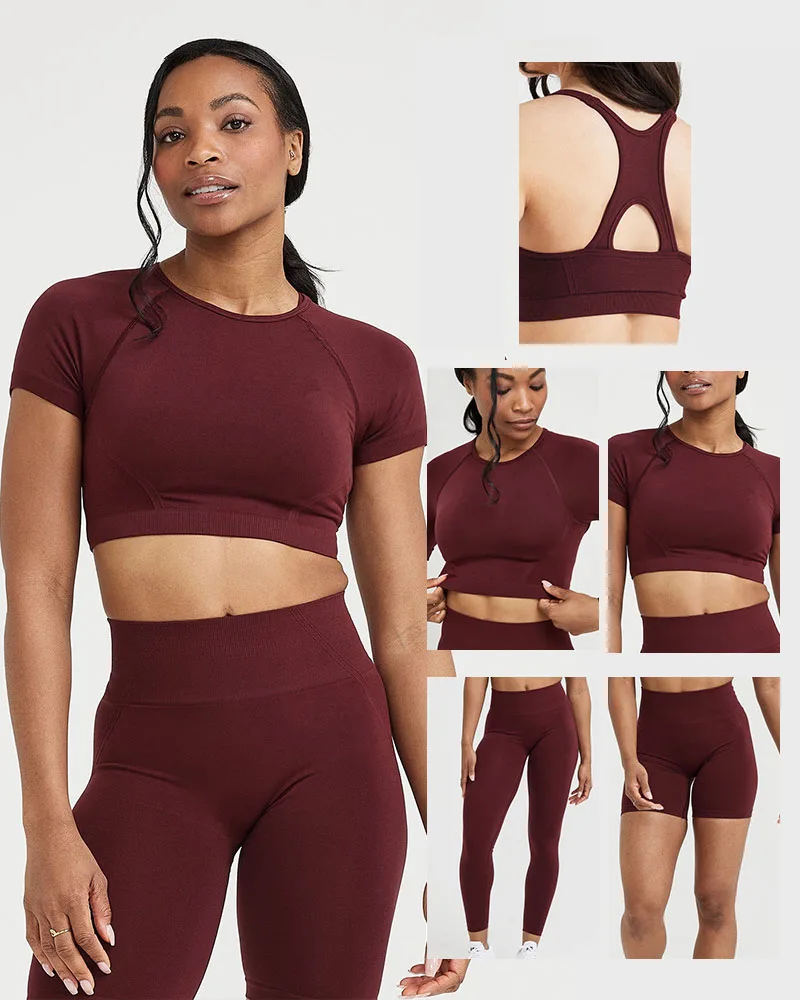 Wholesale 5 Piece Sets Long & Short Sleeve Yoga Wear Sports Bra Leggings Seamless Gym Fitness ...