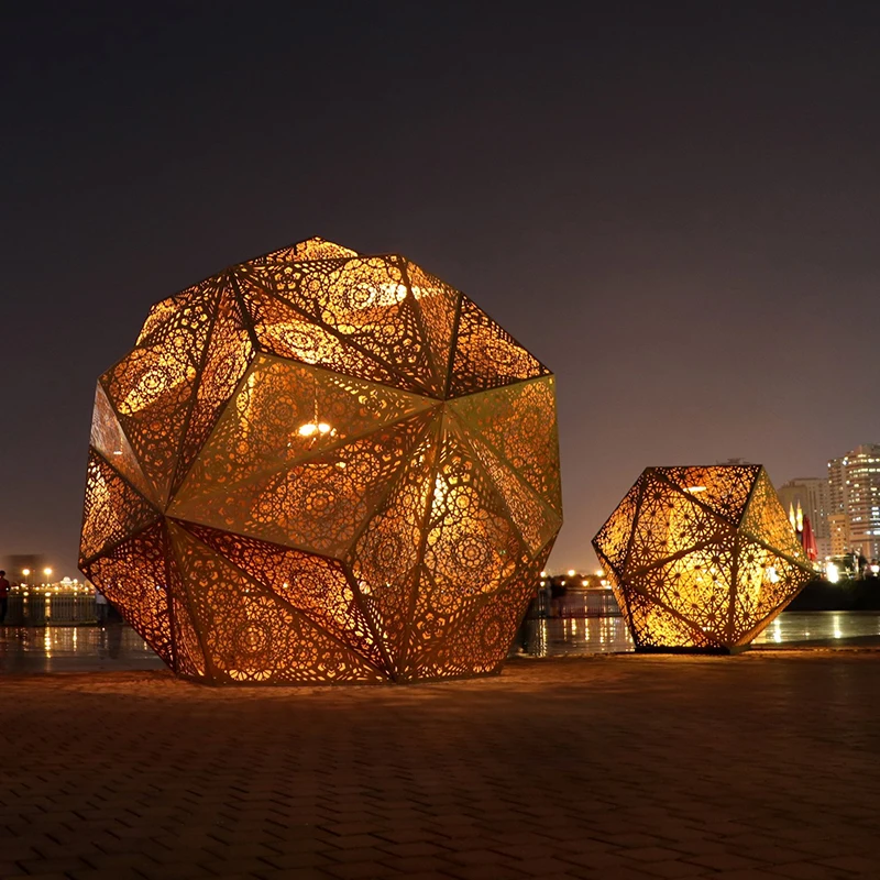 Outdoor Stainless Steel Rubik's Cube Sculpture Garden Light For Park ...