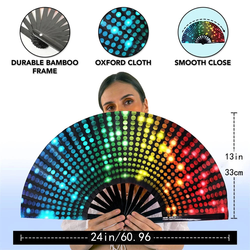 Custom Carved Bamboo Hand Fan Large Black Rave Print Personalized ...
