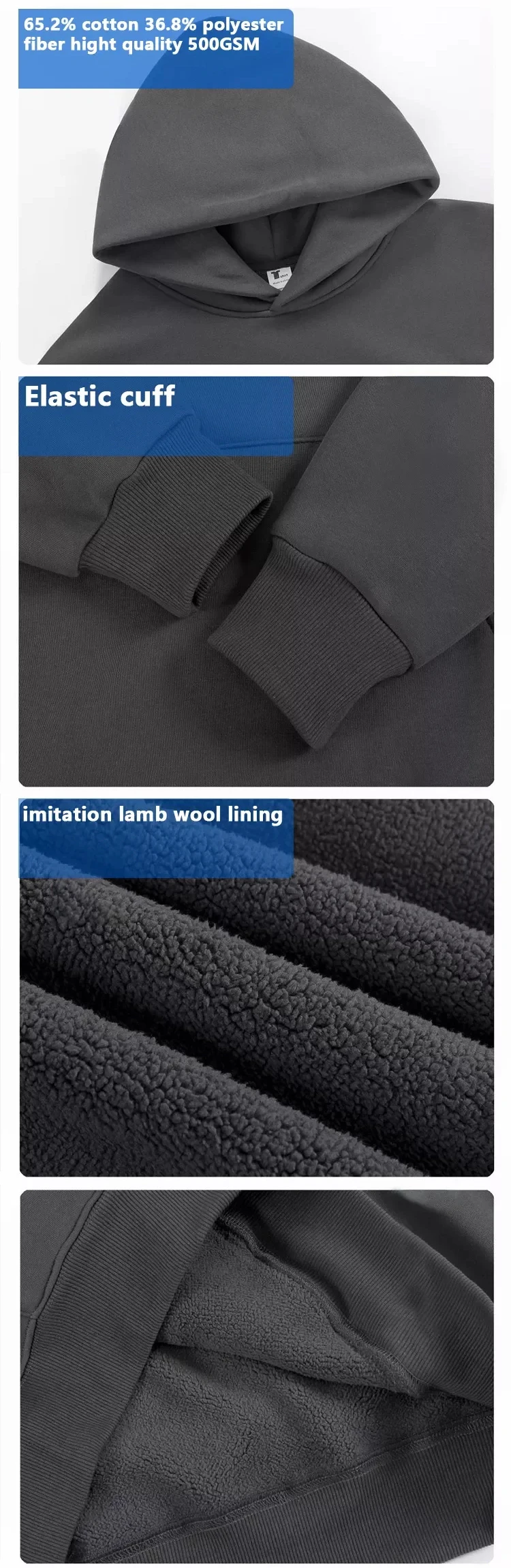Plain Thick 500/400gsm Boxy Blank Hoodie Mens Cotton Oversized Fleece ...