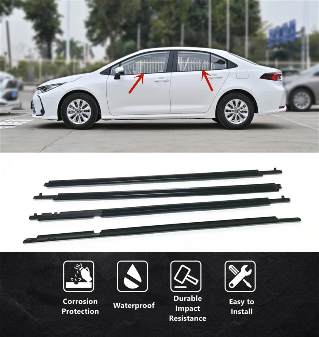 Car Weather Strip for 2009-2012 Toyota Corolla, Black & Chrome Door ...