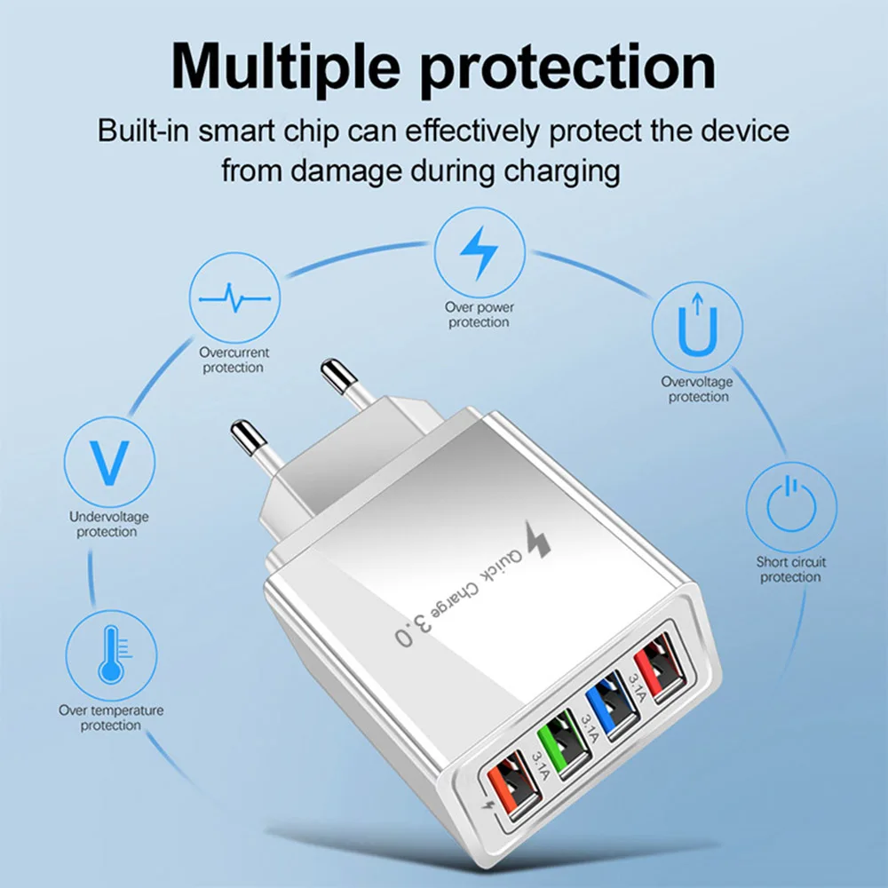4 USB Quick Charge Wall Charger - Fast, Reliable Charging