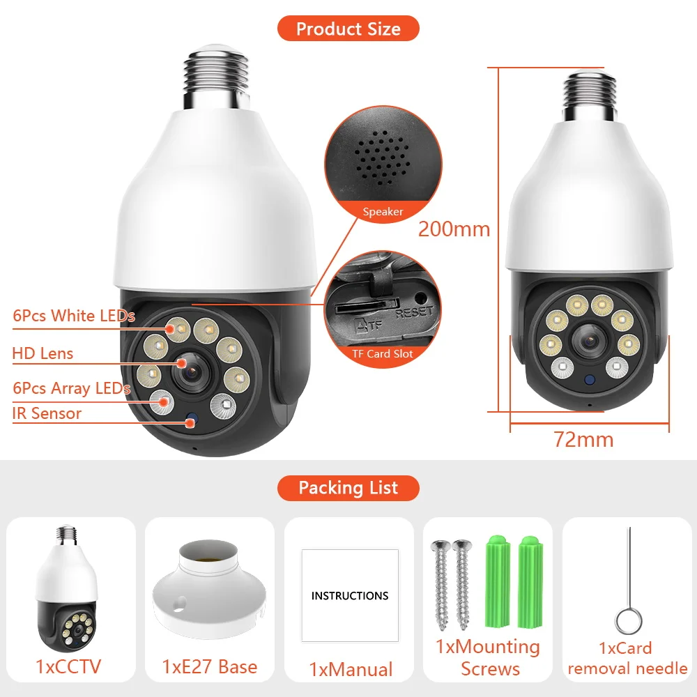 Tuya E27 4MP 5G Dual-Band WiFi Light Bulb Waterproof Color Night Vision ...