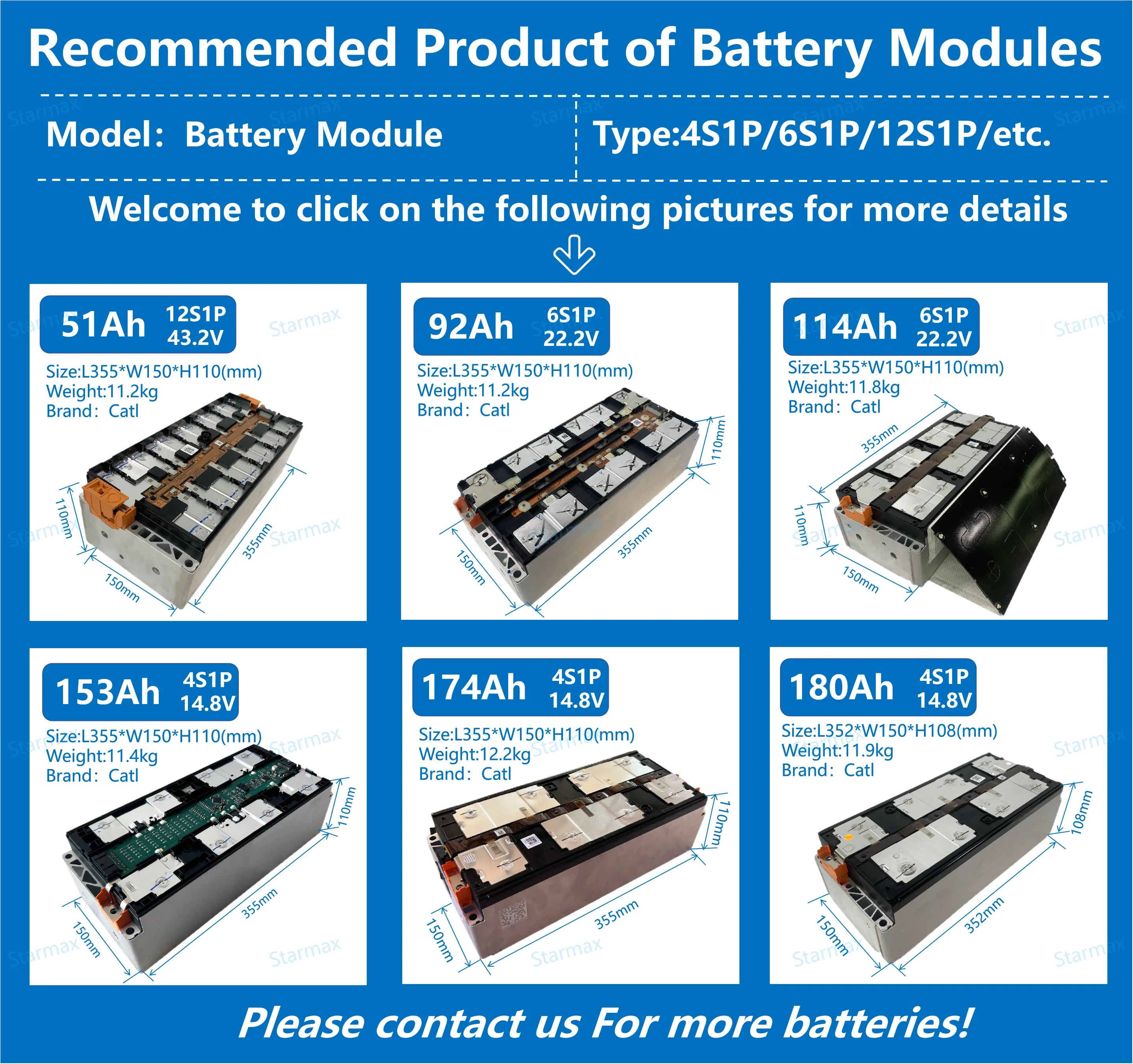 Starmax Catl 4S1P 6S1P 12S1P Battery Modules for Evs