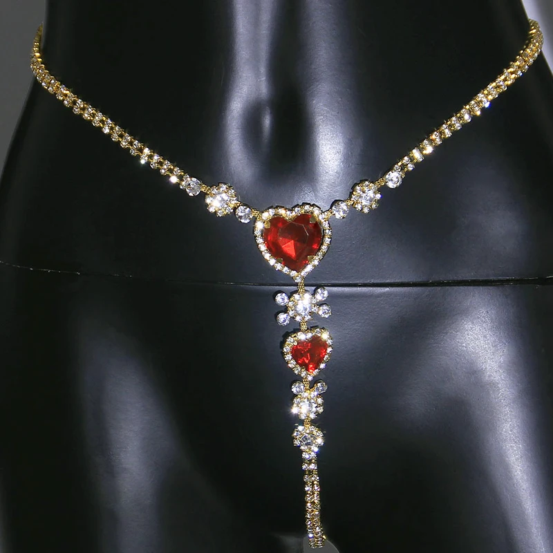 Stonefans Red Heart Rhinestone Crystal Body Chains Jewelry Waist