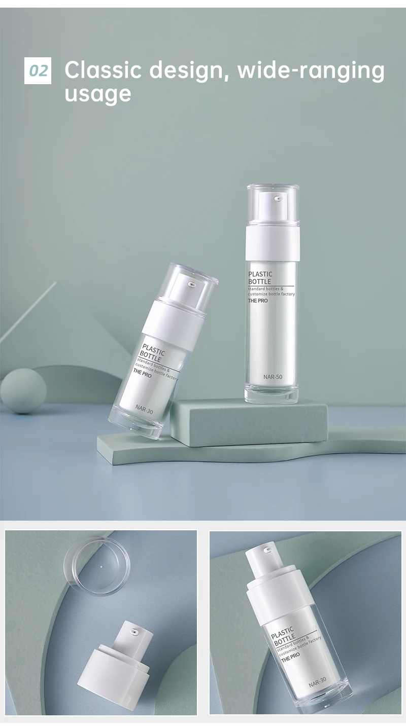 NAR Hot Model Airless Pump Bottle White Plastic 30ml 50ml Airless Vacuum Cosmetic Pump Bottle ...