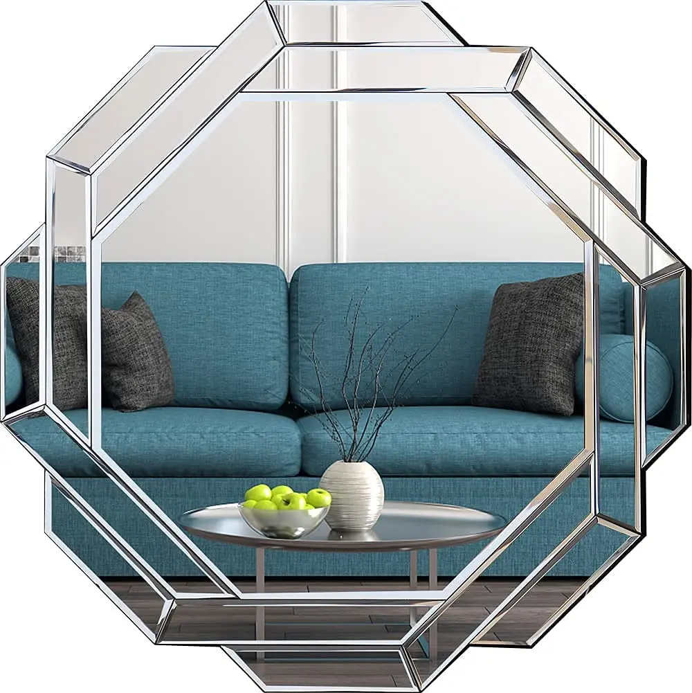 Modern Bevel Mirror Overlapping Framed Round 3d Wall Mounted Livingroom ...