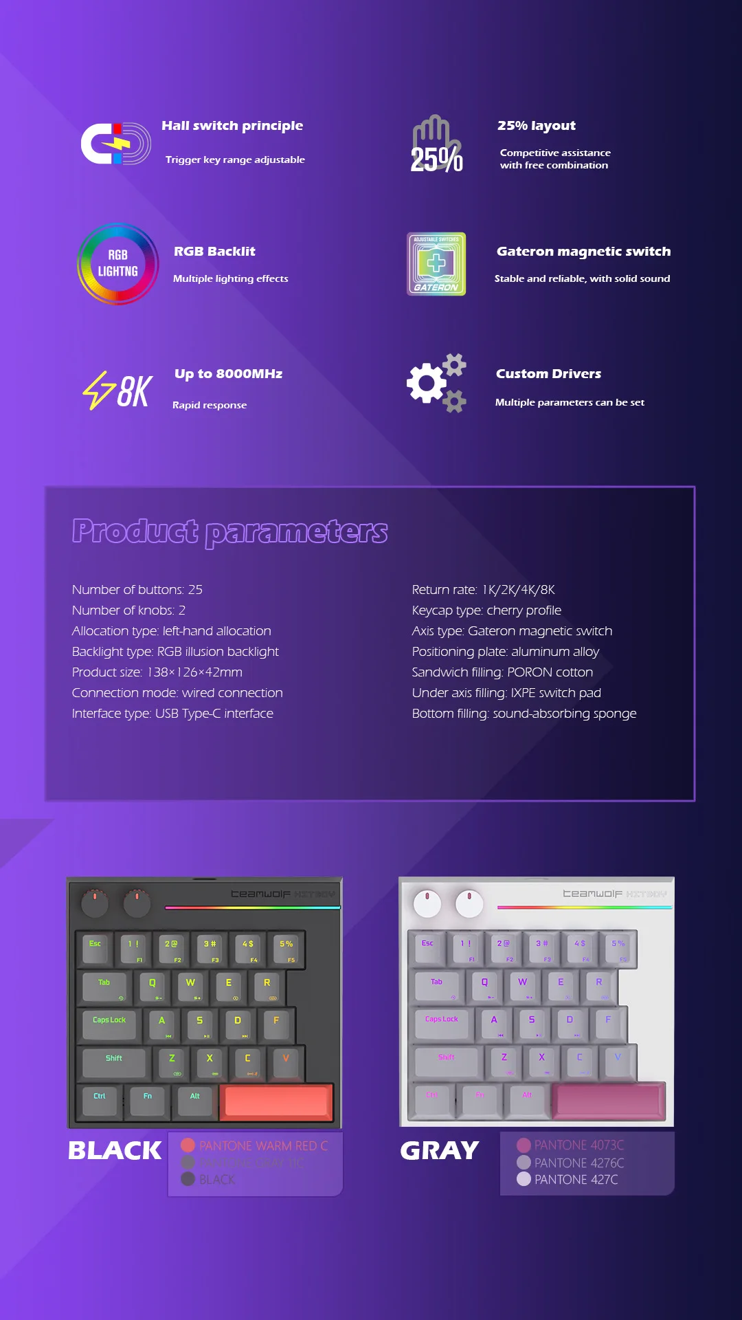 HK25 Mechanical USB Keyboard - 25keys RGB Gaming Keyboard