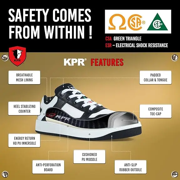 KPR Leather Sport Safety Shoes - Steel Toe & Lightweight