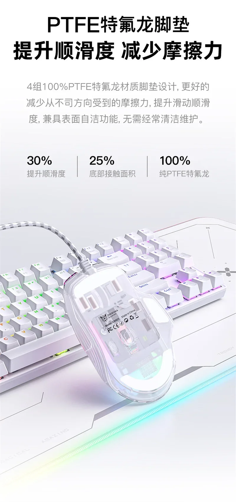 Onikuma CW923 Transparent Wired Gaming Mouse with RGB Backlight, 7 ...