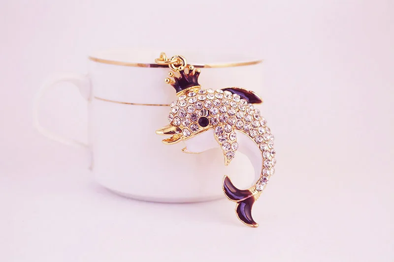 New Arrival Diamond Dolphin Crown Keychain Rhinestone Crystal Metal Key ...
