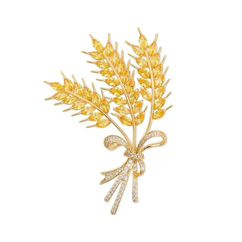 Luxury Wheat Brooch Jewelry Crystal Wheat Bow Brooch Pins Cute Yellow ...