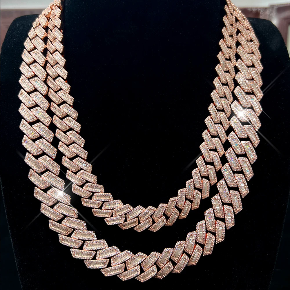 15mm Baguette Cuban Link Chain Iced Out 925 Silver Hiphop Vvs Diamond ...