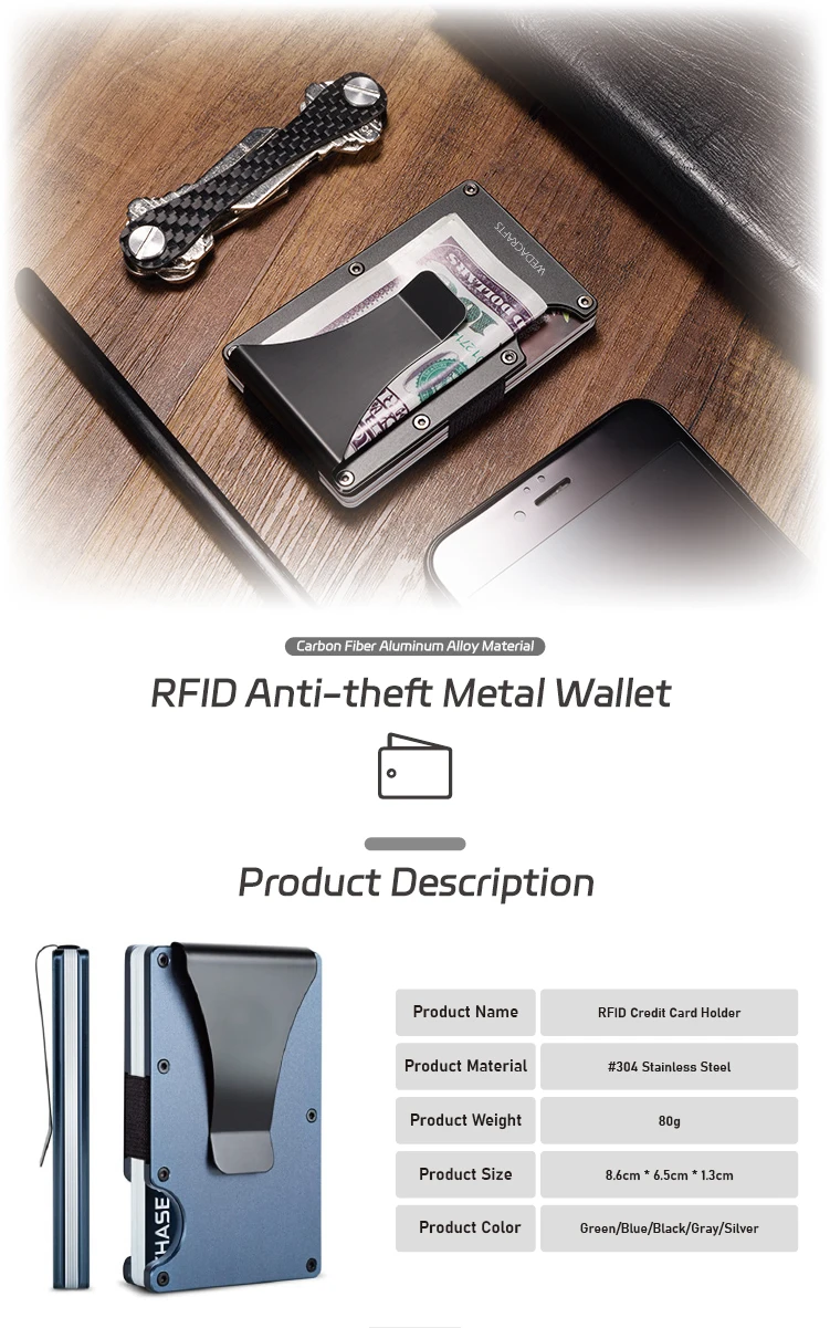 Slim Custom Press Carbon Fiber Aluminum Alloy Material Rfid Anti-theft ...
