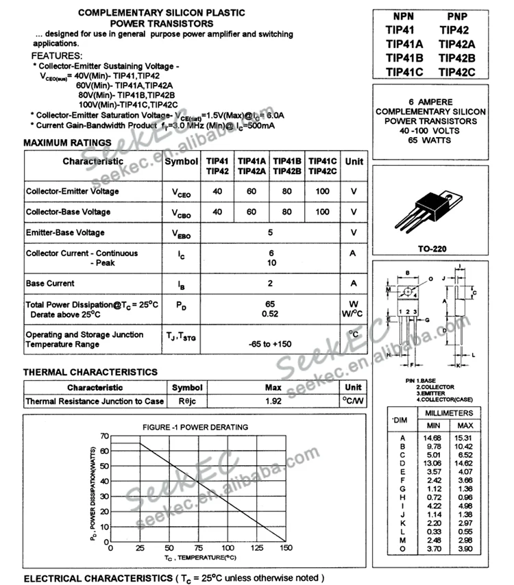 Tip41c To-220 Tip41c Transistor Smd Transistor Tip41c Tip122 Transistor ...