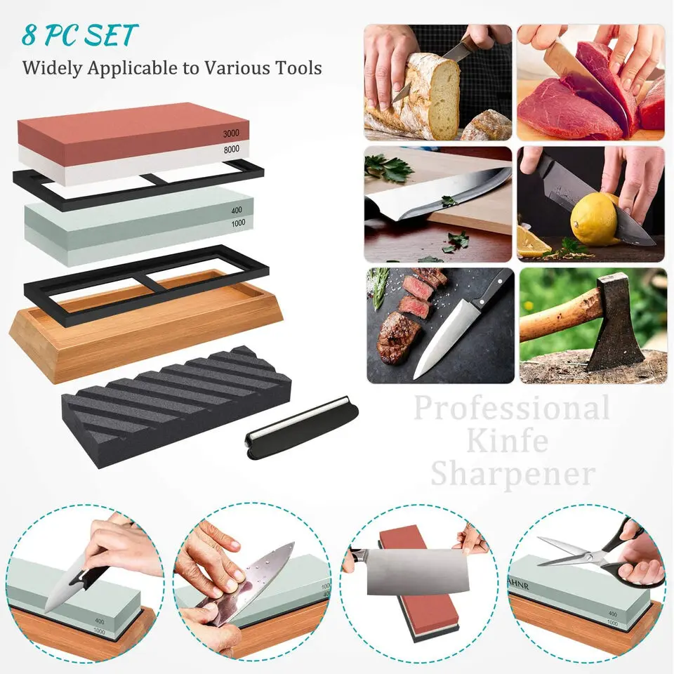 Whetstone Sharpening Stone Set - 3000/8000 Grit Knife Sharpener