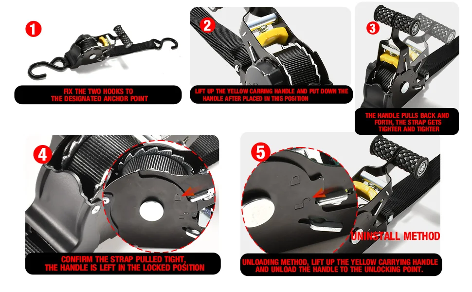 Auto Retractable Ratchet Strap 25mm 1500lbs - Heavy Duty Tie Down Strap ...