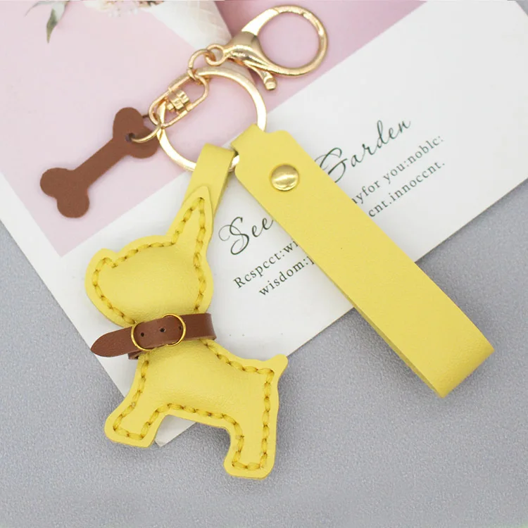 Diy Material Package Bulldog Keychain PU Leather Dog Keychains for ...