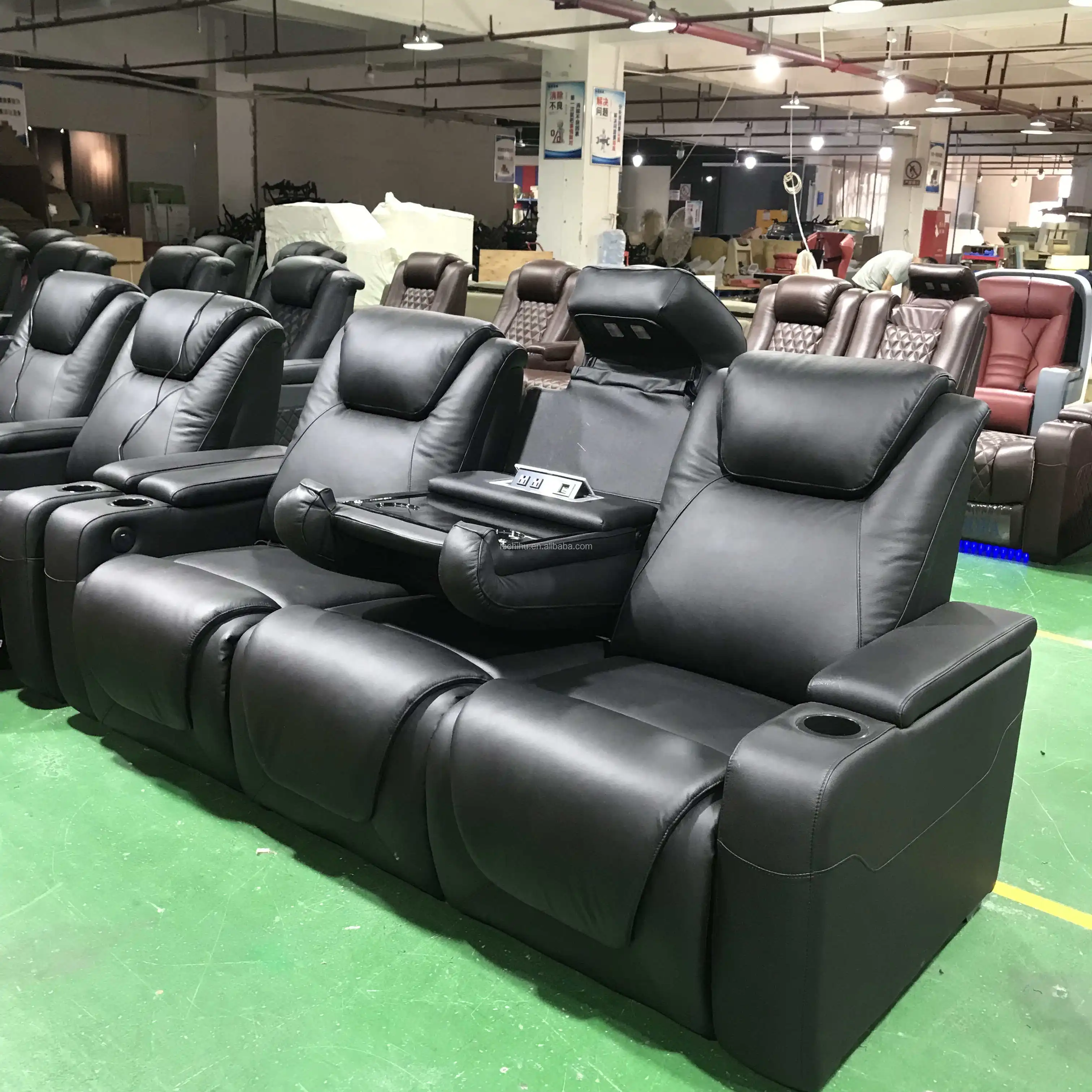Luxury Vip Theater Cinema Chair 3seater Genuine Leather Home Theatre ...