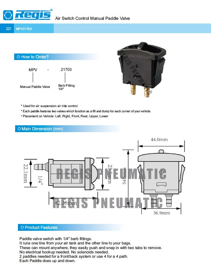 Electrical Switch Paddle Valve for Pneumatic Control