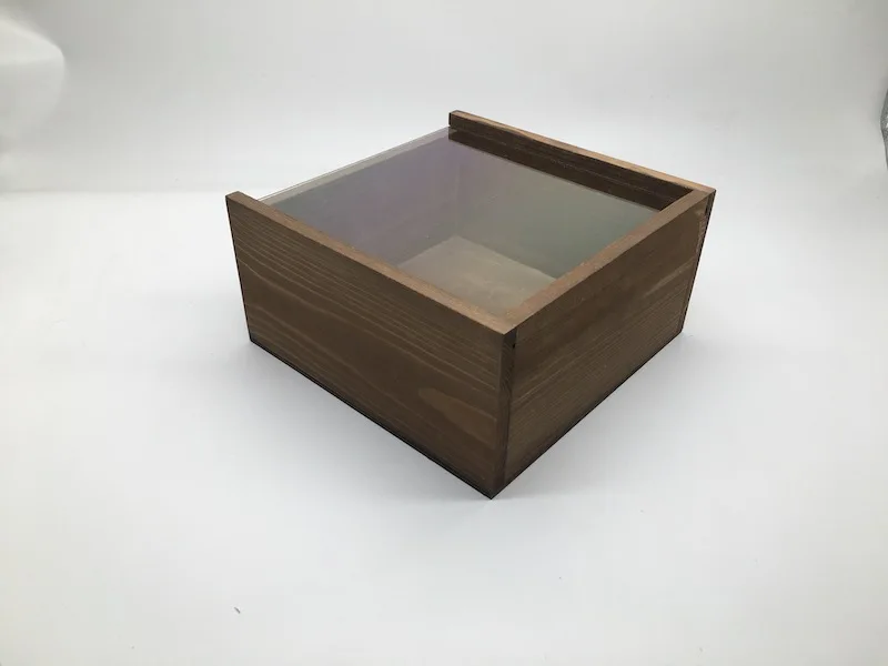 Custom Sliding Acrylic Lid Wood Gift Display Box With Two Compartment ...
