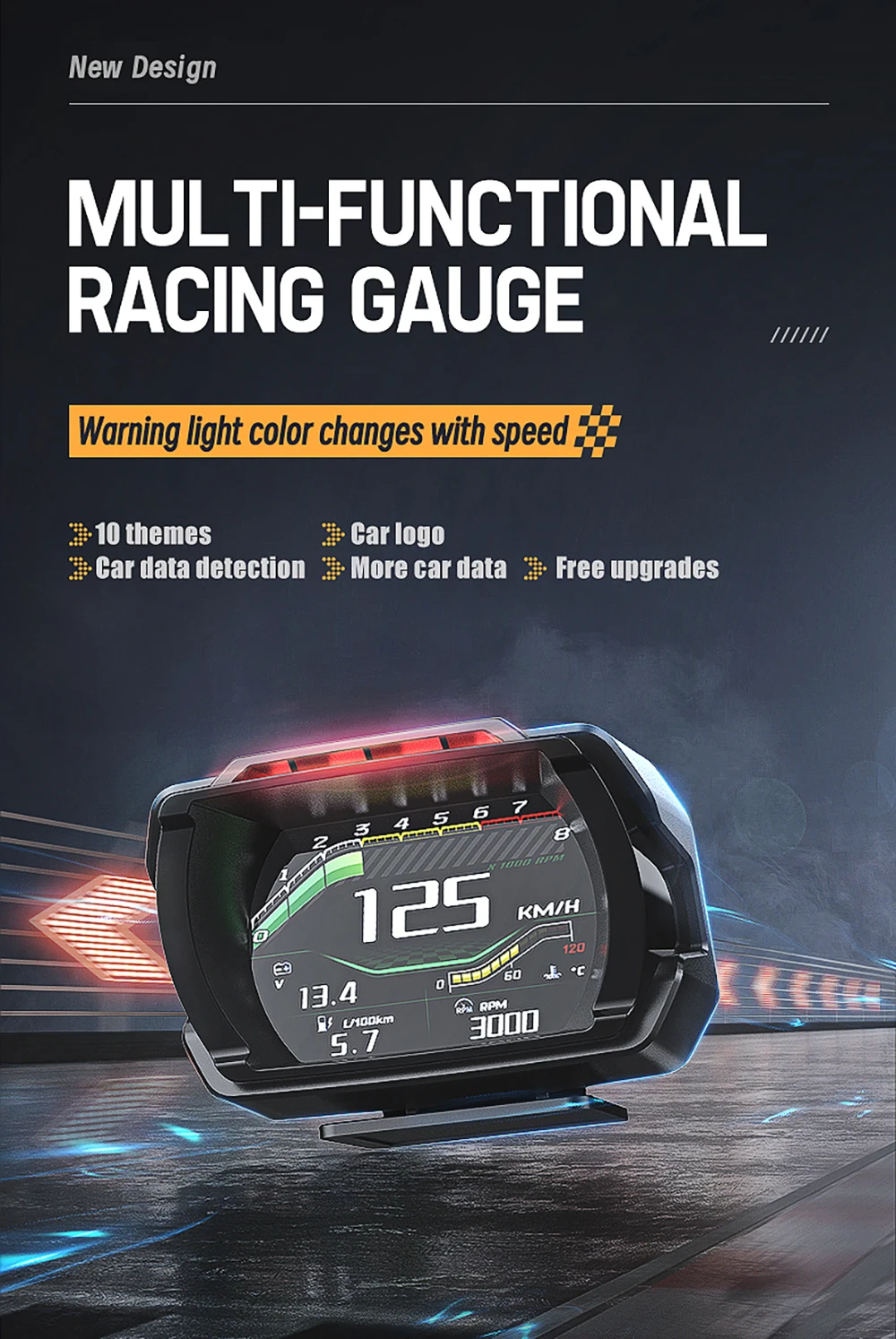 VJOYCAR V580 OBD Racing Gauge - Universal Car HUD Display