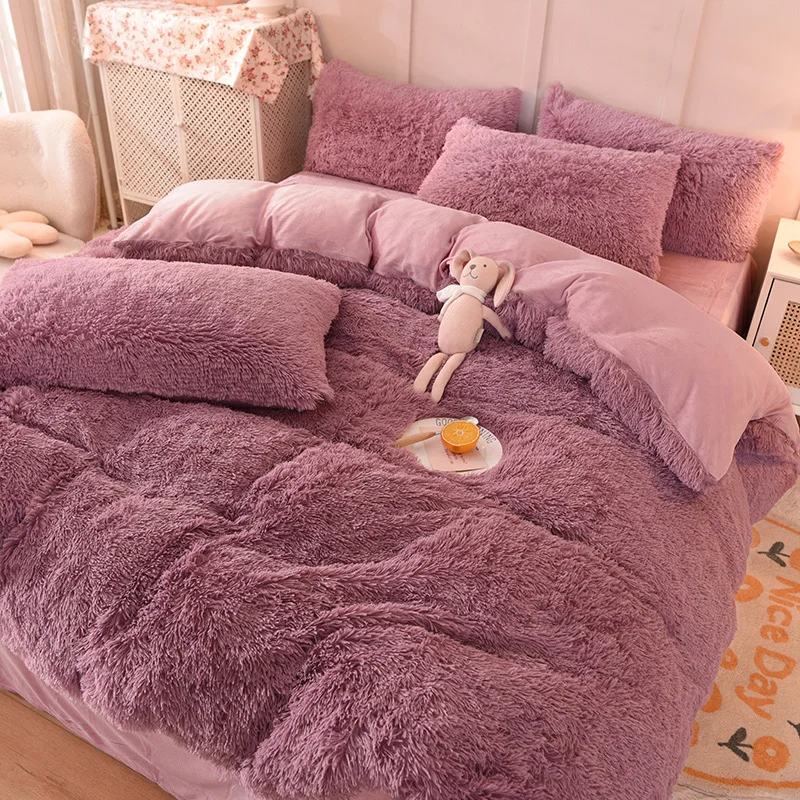 Plush Fluffy Luxury Bedding Sets Warm Winter Shaggy Velvet Comforter ...