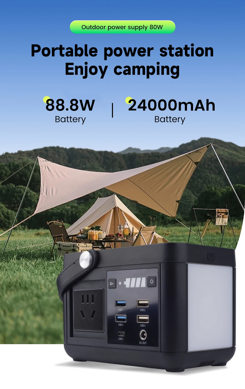 Portable Energy Storage 80W Outdoor Power Station 24000mAh Portable ...