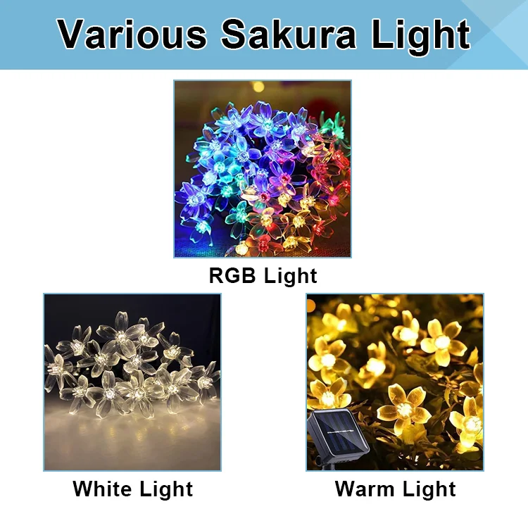 20 Feet 30 Led Sakura Solar Fairy Waterproof Solar String Lights For ...