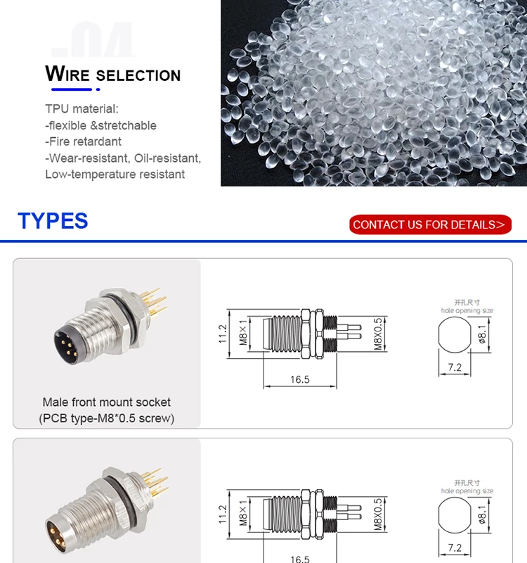 M8 Series Connector Socket Front/Back Mounted Male Female Metal Socket ...