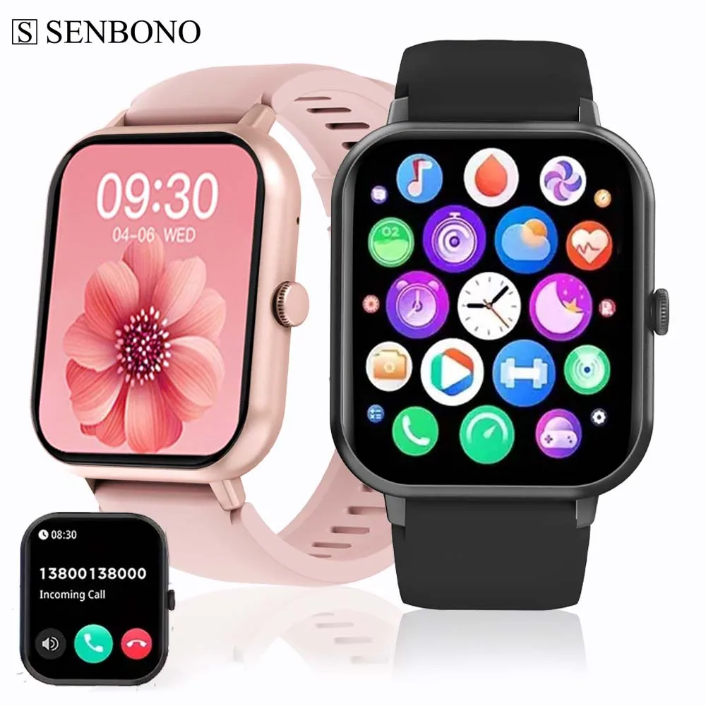 SENBONO ZL54CJ Square Smartwatch Women BT Call Heart rate Sport Mode ...