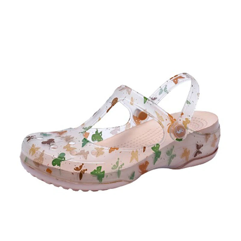 Ladies Jelly Clogs Print Closed Toe Soft Sole Women Summer Beach Clogs ...