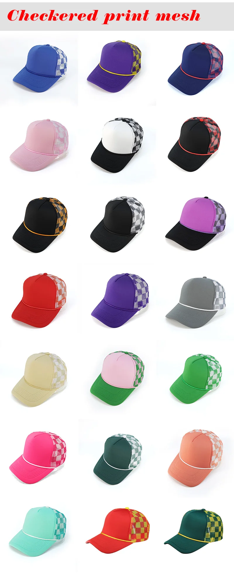 Custom Black and Orange Truck Hats Rope Foam Checkered Mesh Back ...