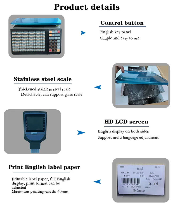 Cheap Arabic Barcode Scale - 15kg, 30kg Supermarket Label Printing Scale