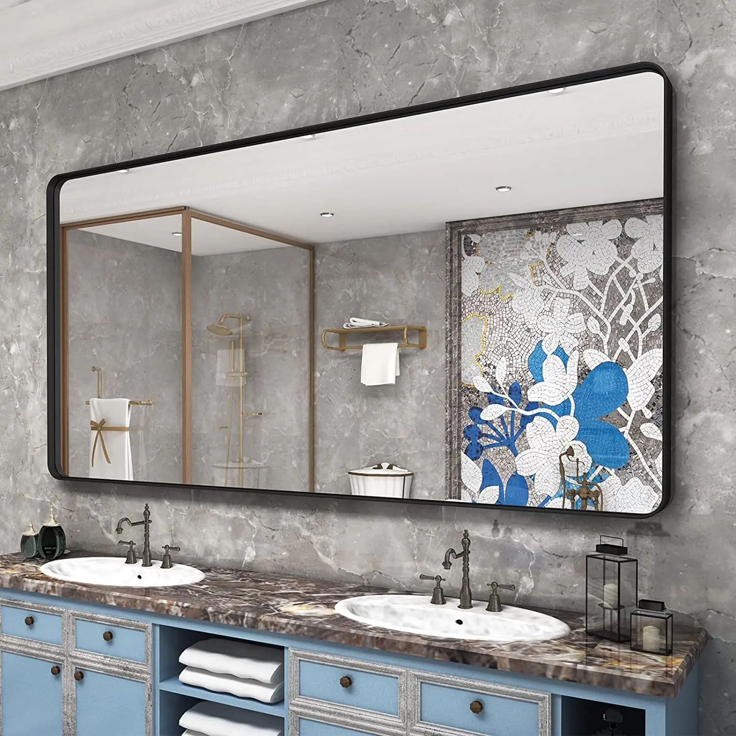 Modern Black Gold Large Metal Frame Wall Mounted Bathroom Mirrors Home ...