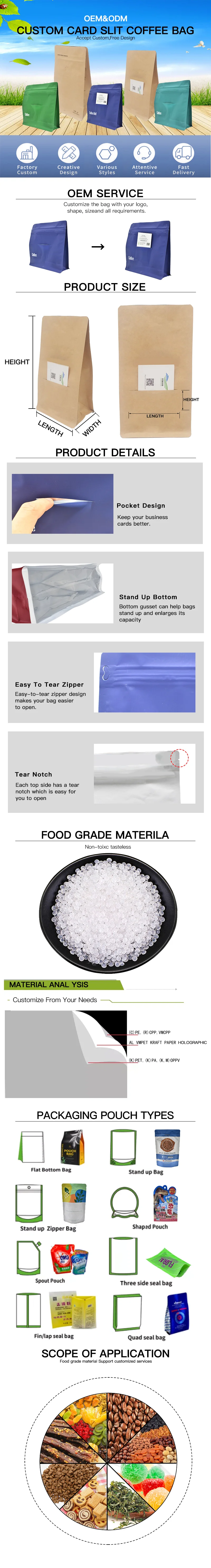 Customized Logo Design Kraft Paper Card Slit Pouch Recyclable Tea ...