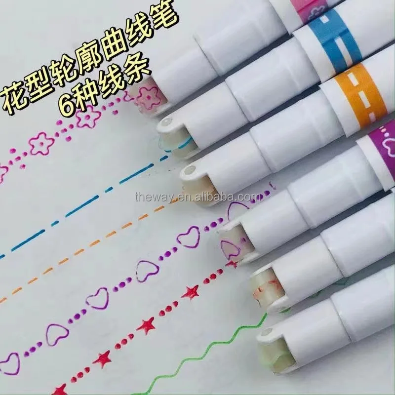 6 Colored Linear Color Pen Set Stamp Roller Pen| Alibaba.com