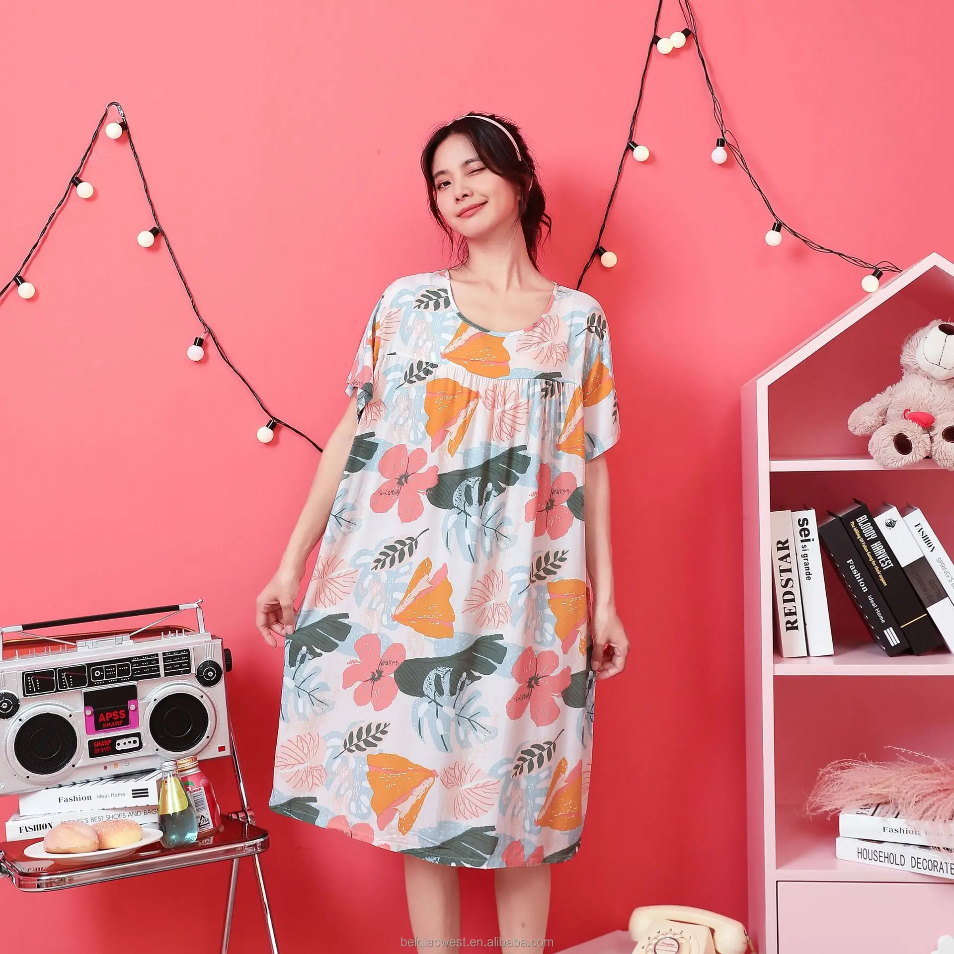 Wholesale Summer Women's Rayon Nightgown Plus Oversize