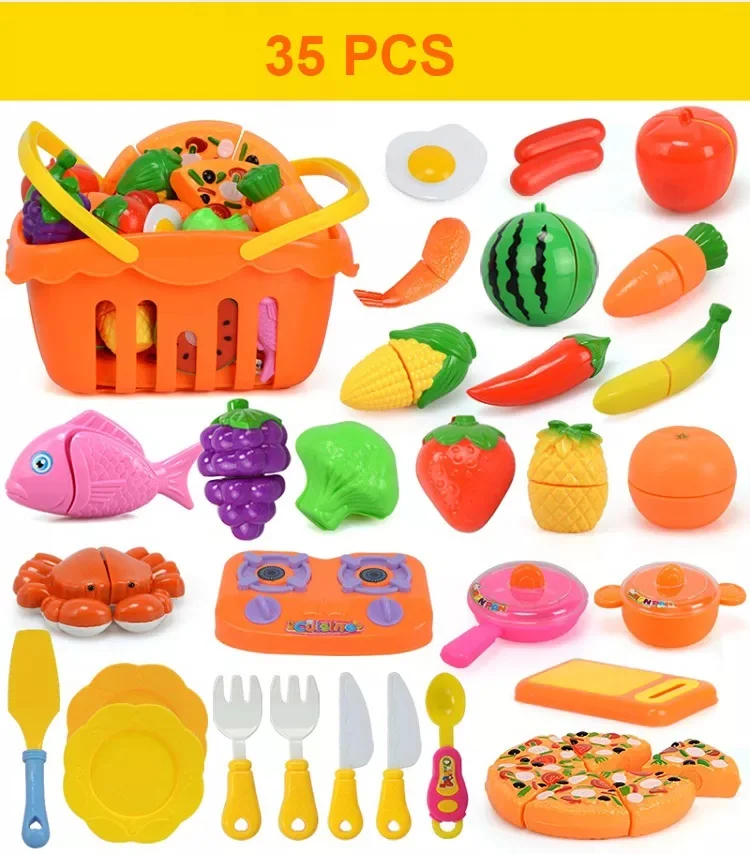 Kids Kitchen Set Pretend Play Plastic Fruit And Vegetable Cut Toys ...