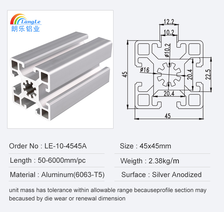 45x45 T Slot Extrusion Aluminum Profiles Aluminium Fence Profile 4545 ...