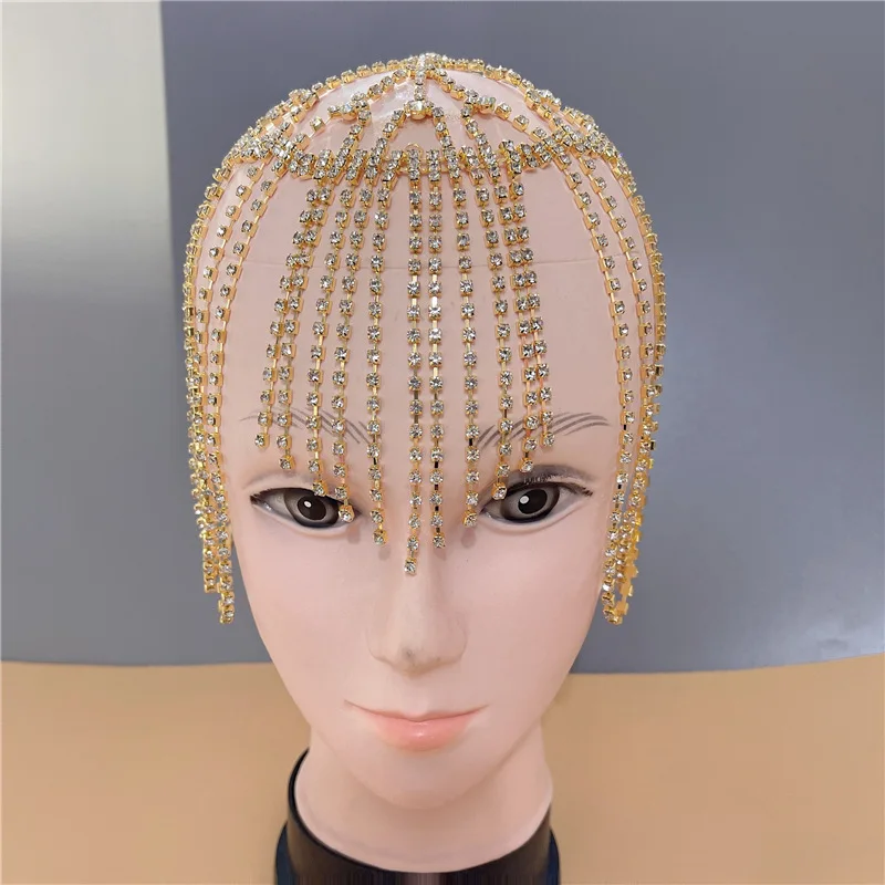 Full Diamond Long Tassel Hair Chain Muslim Headdress Exaggerated ...